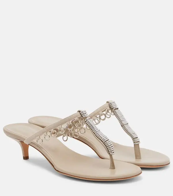 Christopher Esber Pierced Embellished Leather Thong Sandals - Beige