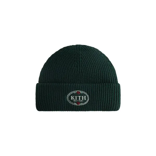 Kith Rose Embroidered Cuffed Beanie - Green
