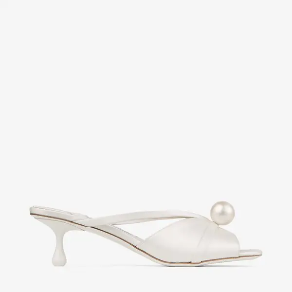 JIMMY CHOO Siva 50 Ivory Satin Mules With Pearl Embellishment