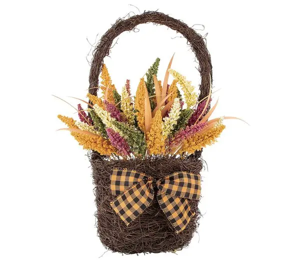 NORTHLIGHT Harvest Hanging Basket With Foliage And Bow 22 - One-color