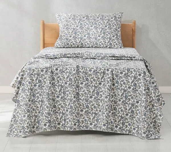 LUSH DECOR Lillian Block Print Cotton Sheet Set Blue 3-pc Twin
