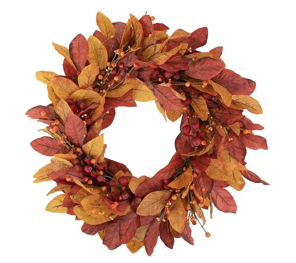 NORTHLIGHT Berries With Leaves Harvest Twig Wreath 24 Unlit - One-color