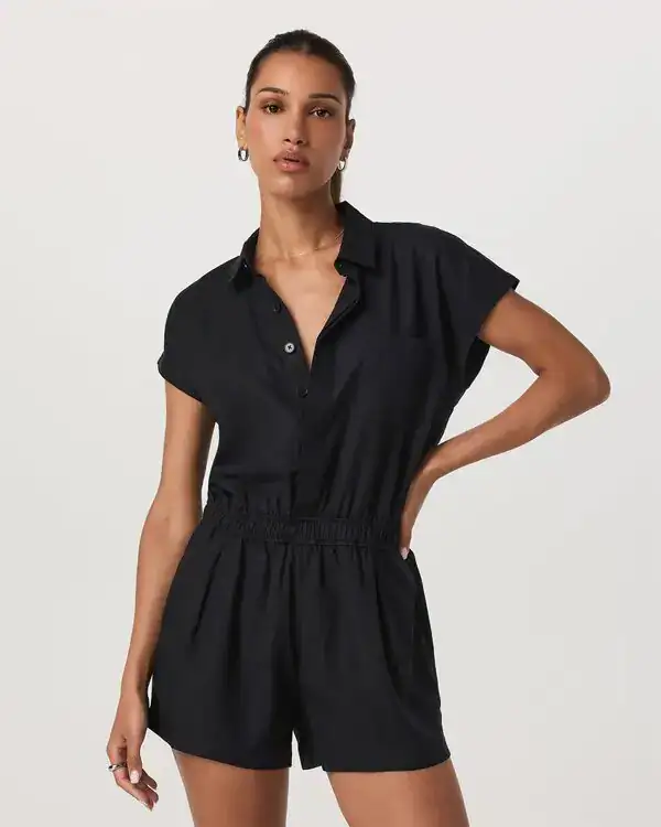 Vuori Trestles Twill Romper - Black | Editorialist