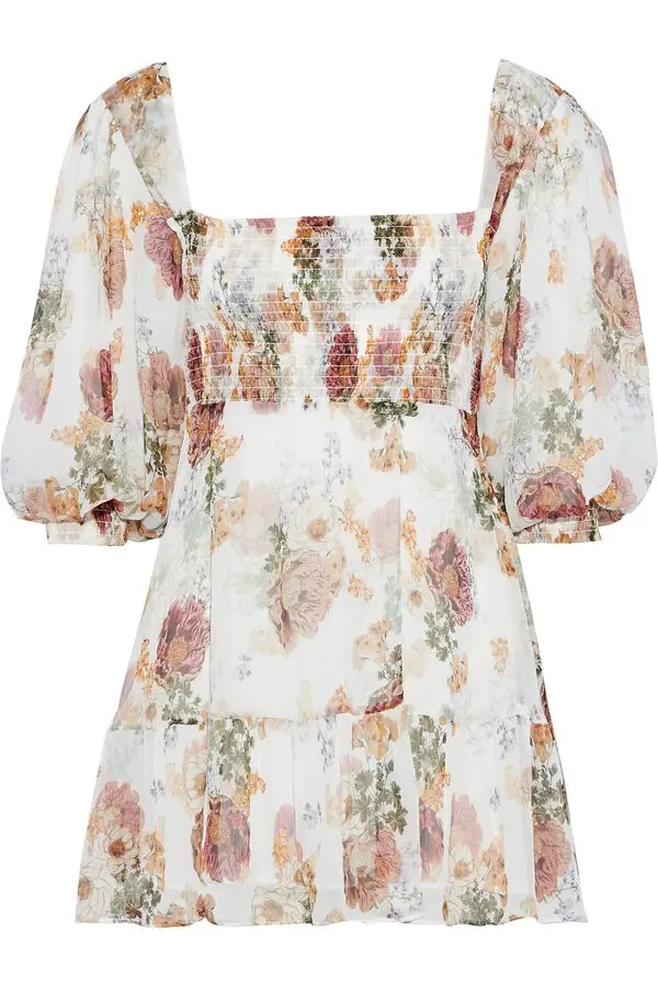NICHOLAS Shirred Floral-print Silk-georgette Mini Dress