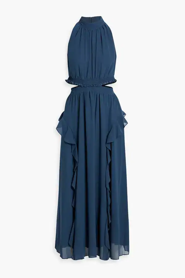 Buy Diane Von Furstenberg Cutout Ruffled Chiffon Maxi Dress - Navy At 74%  Off | Editorialist