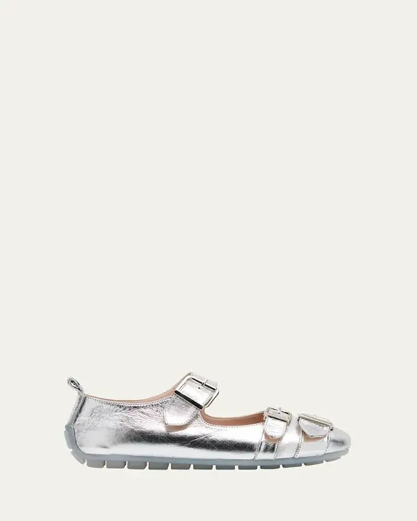 Simone Rocha Metallic Leather Ballerina Buckle Flats