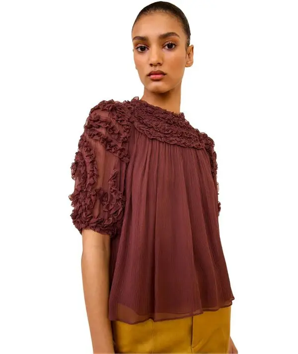 Ulla Johnson Isolda Smocked Blouse - Mahogany