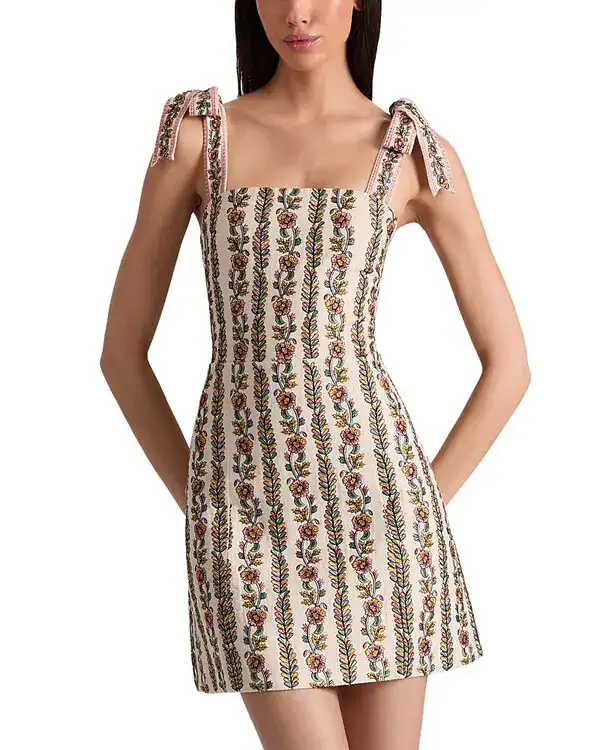 alice olivia embroidered dress Pink Floral Embroidered Mini Dress — Spring Wedding Guest – Sandhya Garg main image 1