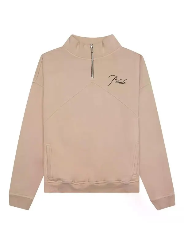 Rhude Quarter-Zip Embroidered Sweatshirt - Neutrals | Editorialist