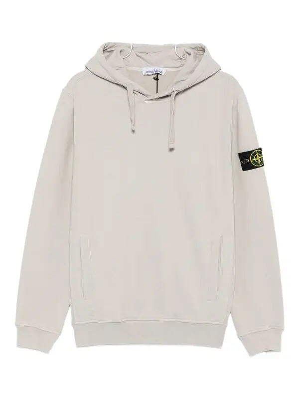 Stone Island Hooded Sweatshirt With Compass Appliqu - Grey