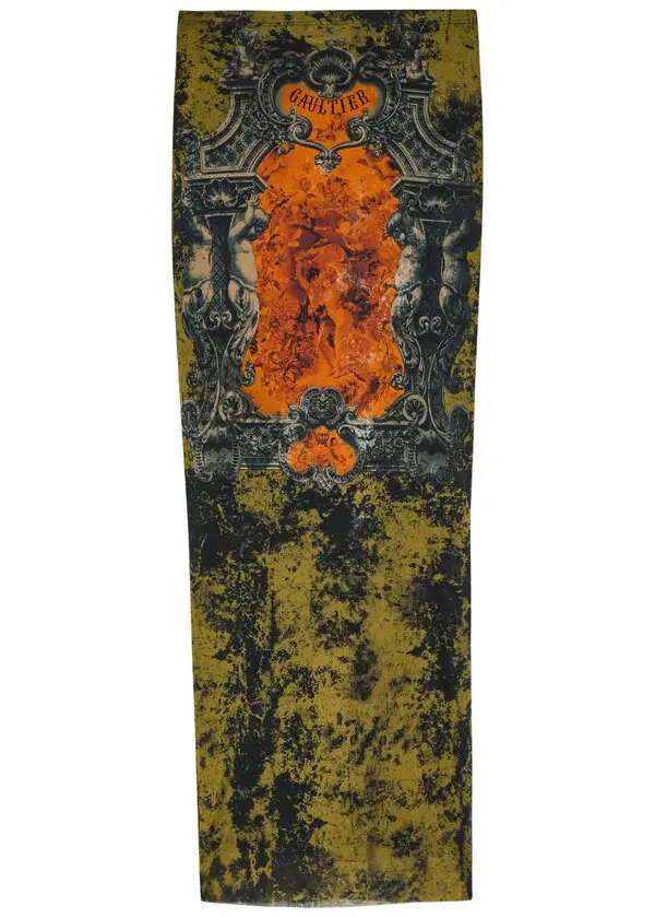 Jean Paul Gaultier Printed Mesh Midi Skirt - Multicoloured