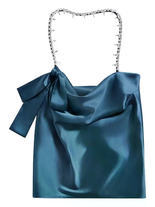 AREA Crystal-embellished Satin Top - Blue