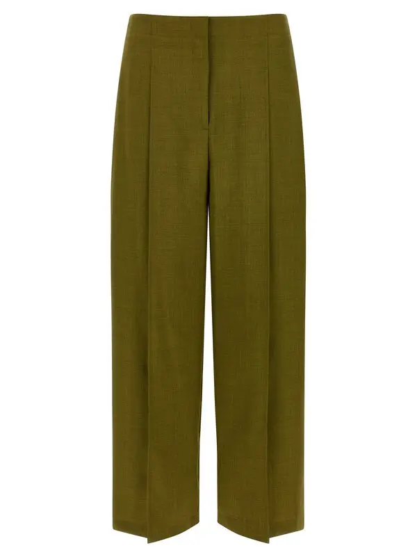 Theory Deep Pleat Wide Leg Trousers - Green