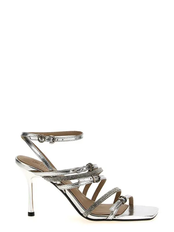 Pinko Lisa 01 Laminated Leather Sandals - Silver