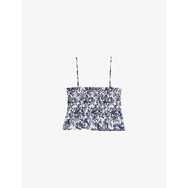 Maje Square-neck Smocked Cotton Top