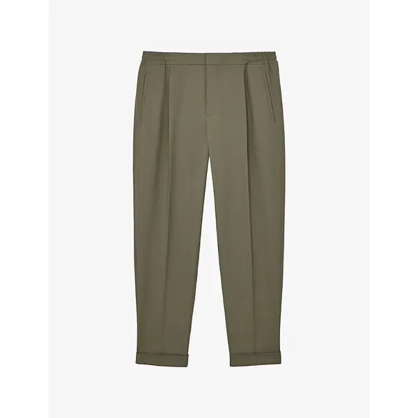 REISS Tapered-leg Stretch-woven Trousers - Sage