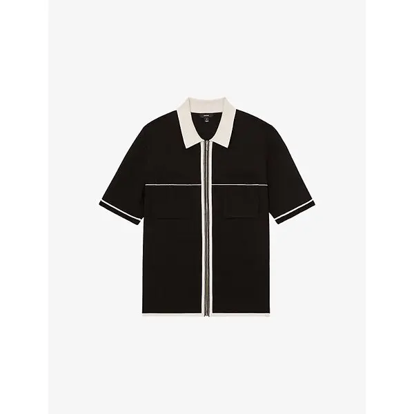 REISS Baxter Zip-up Stretch-knit Shirt - Black Stone