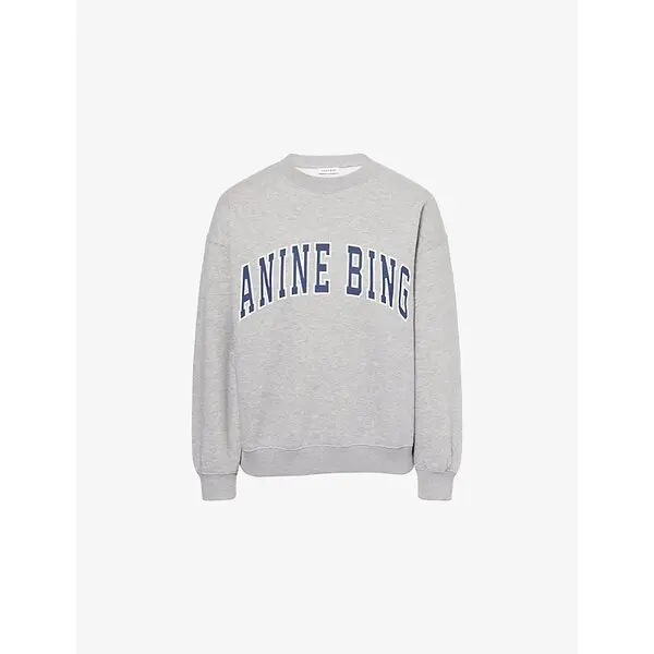 ANINE BING Brand-print Cotton-blend Sweatshirt - Medium Heather Grey