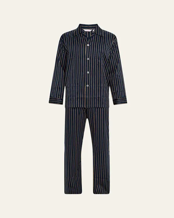 Derek Rose Royal Satin Stripe Long Pajama Set