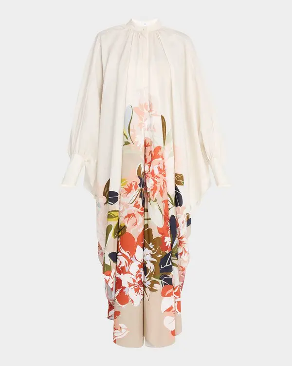 Adam Lippes Rysa Floral Print Pleated Voile Caftan