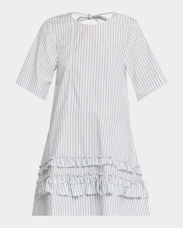 Ganni Pinstripe Cotton Mini Dress Egret Editorialist