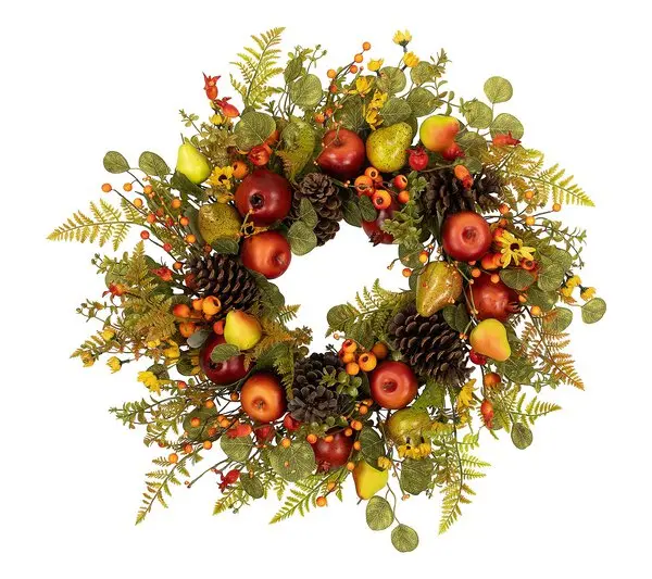 NORTHLIGHT Apples And Pears Fall Harvest Wreath 26' Unlit - One-color