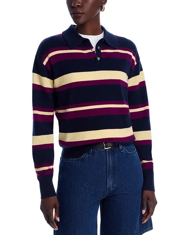 Guest In Residence Cashmere Collegiate Striped Polo - Midnight Combo