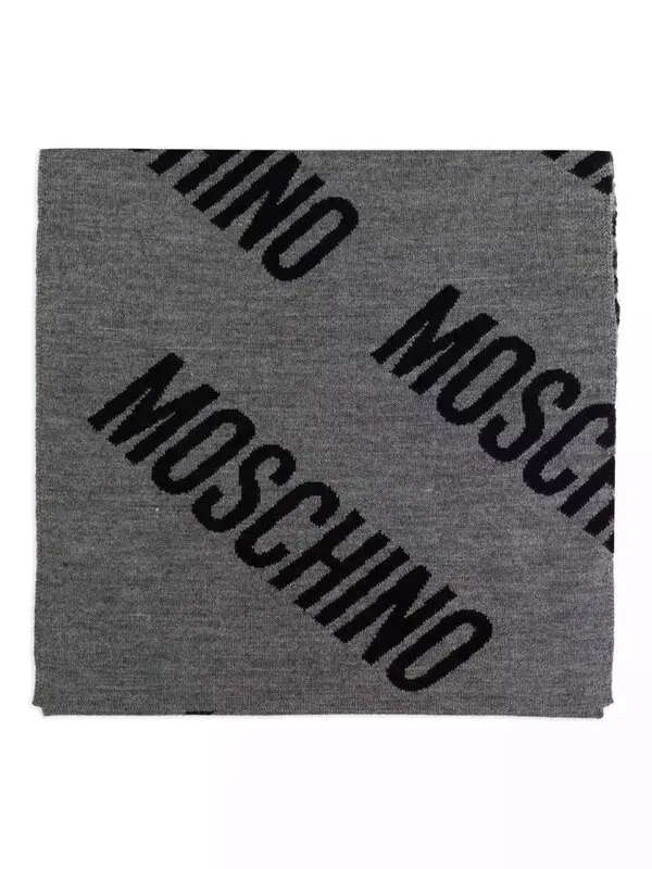 Moschino Logo-pattern Wool Scarf - Grey