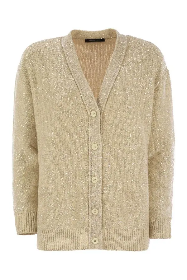 Fabiana Filippi Cotton Knit Cardigan With Sequins - Yellow