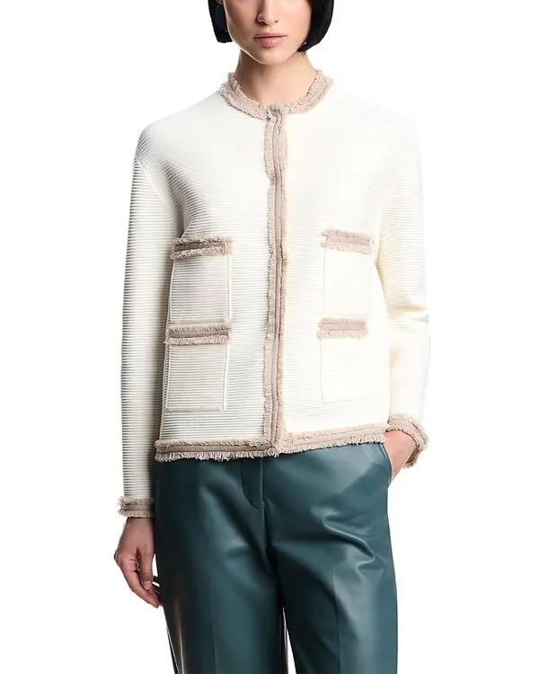 Emporio Armani Ottoman Stitch Knit Jacket With Fringe - Off White