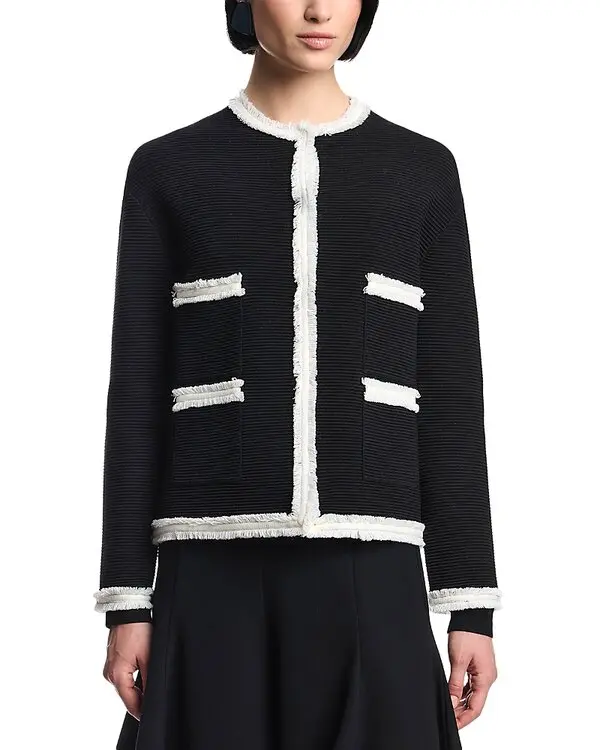 Emporio Armani Ottoman Stitch Knit Jacket With Fringe Hems - Multi
