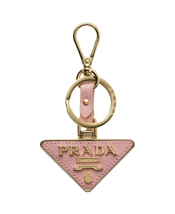 Prada Saffiano Leather And Metal Keychain - Pink