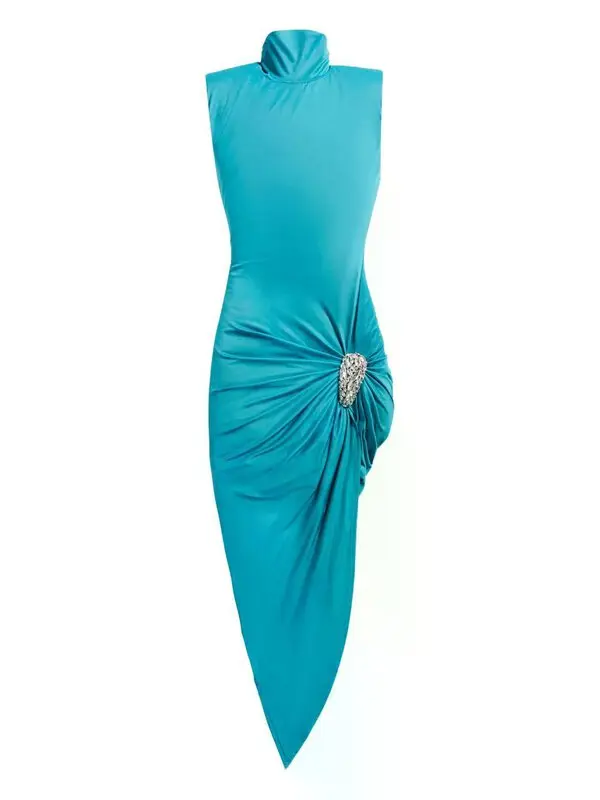 AREA Crystal-embellished Draped Midi Dress - Blue