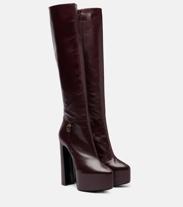 Saint Laurent Nico Leather Platform Knee-high Boots