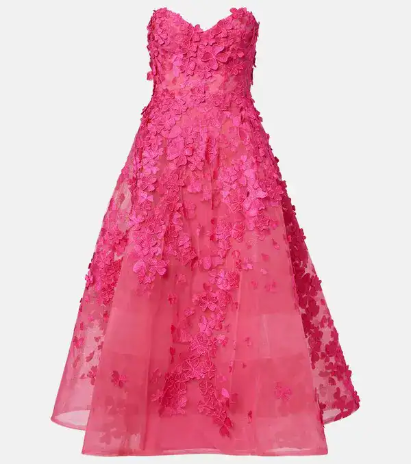 Buy Monique Lhuillier Floral-appliqu Tulle Midi Dress - Pink At 20% Off |  Editorialist