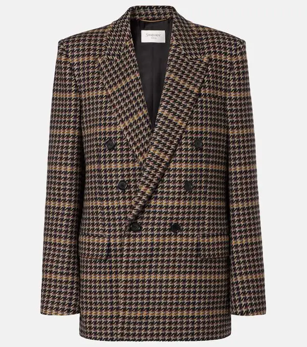 Saint Laurent Houndstooth Double-breasted Wool Blazer