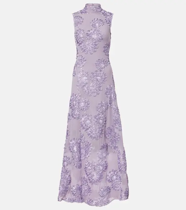 Remain Birger Christensen Floral Embroidered Mesh Maxi Dress - Purple