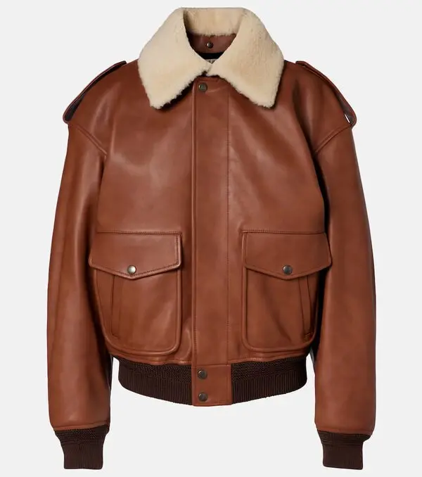Saint Laurent Shearling-trimmed Leather Bomber Jacket - Brown