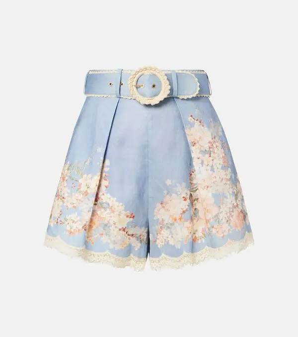 Zimmermann Cascadian Floral Linen Shorts - Blue