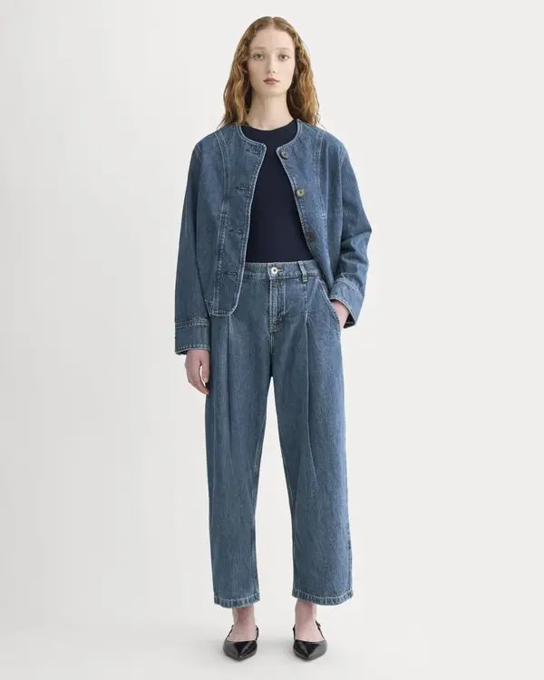 Everlane High Rise Pleated Jean - Mid Indigo