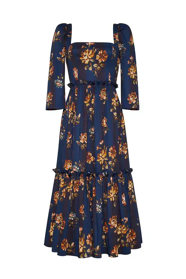 Cara Cara Blue Hill Midi Dress - Amour Flora Navy - 70% Off | Editorialist