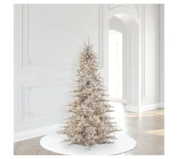 VICKERMAN 6.5' Silver Artificial Pre-lit Christ Mas Tree