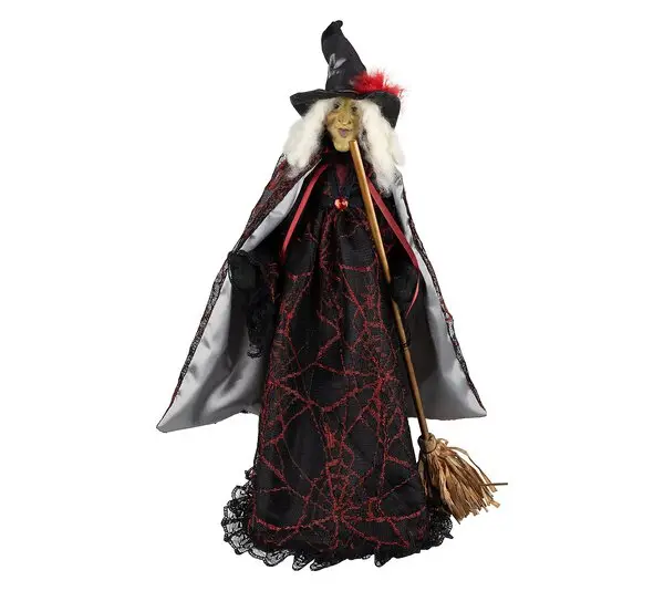 NORTHLIGHT Victorian Style Witch W/ Broom Hallo Ween Figure 18