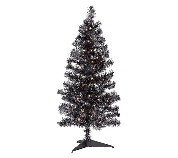 NORTHLIGHT Prelit Tinsel Halloween Tree 3' With Clear Lights