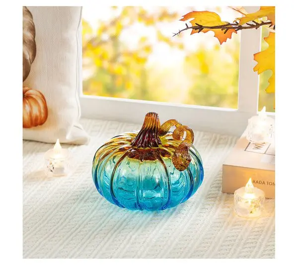 GLITZHOME 6' Gradient Glass Halloween Harvest P Umpkin
