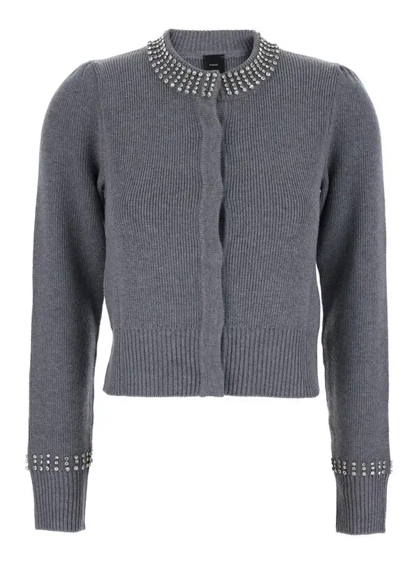 Pinko Cashmere Cardigan With Crystal Embellishments - Grey