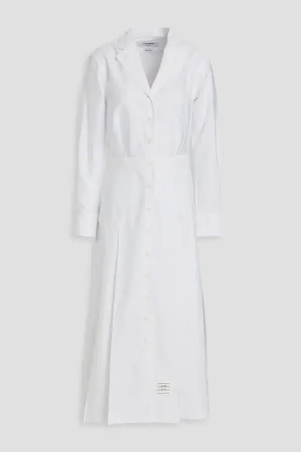 Thom Browne Pleated Cotton-Poplin Midi Shirt Dress In White - 75% Off |  Editorialist