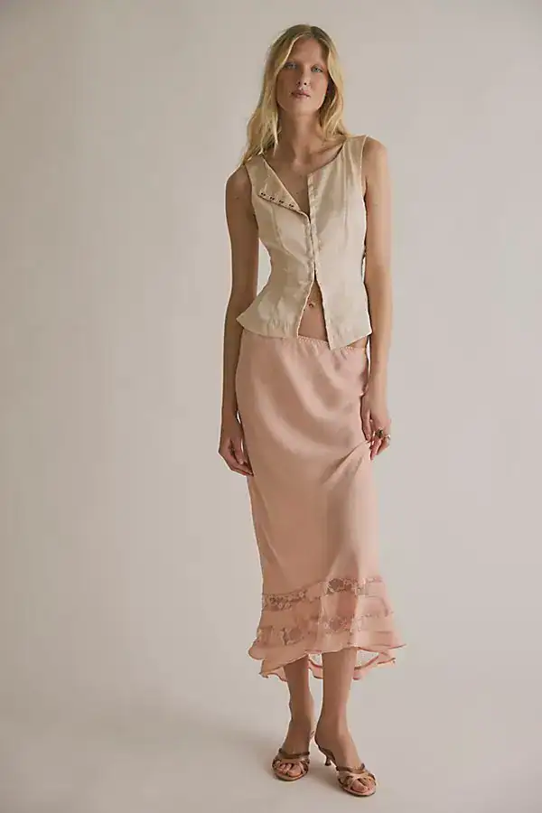 Free People Long Lost Lover Maxi Slip Skirt - Peach Paisley | Editorialist