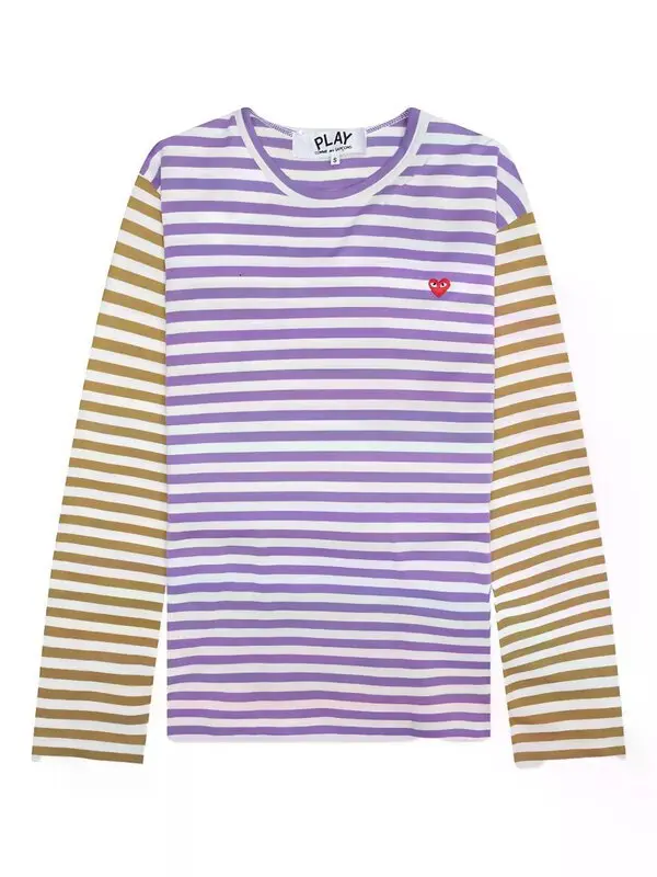 Play Comme Des Garcon Striped Heart-logo T-shirt - White