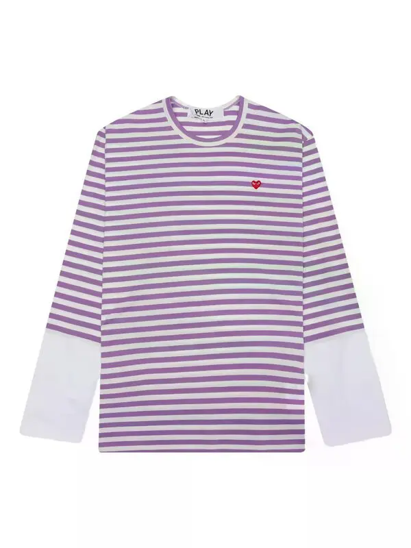 Play Comme Des Garcon Striped Heart-logo T-shirt - Purple